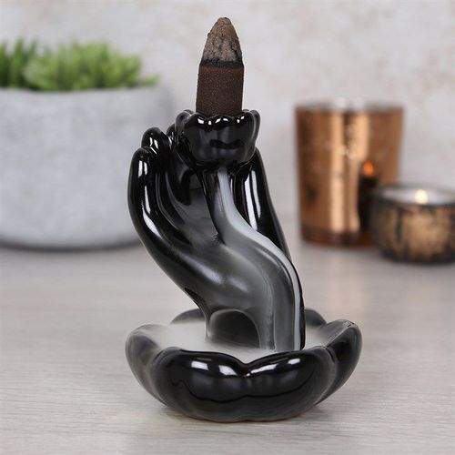 Hand & Lotus Flower Backflow Incense Burner Black Gothic Pagan Relaxat ...